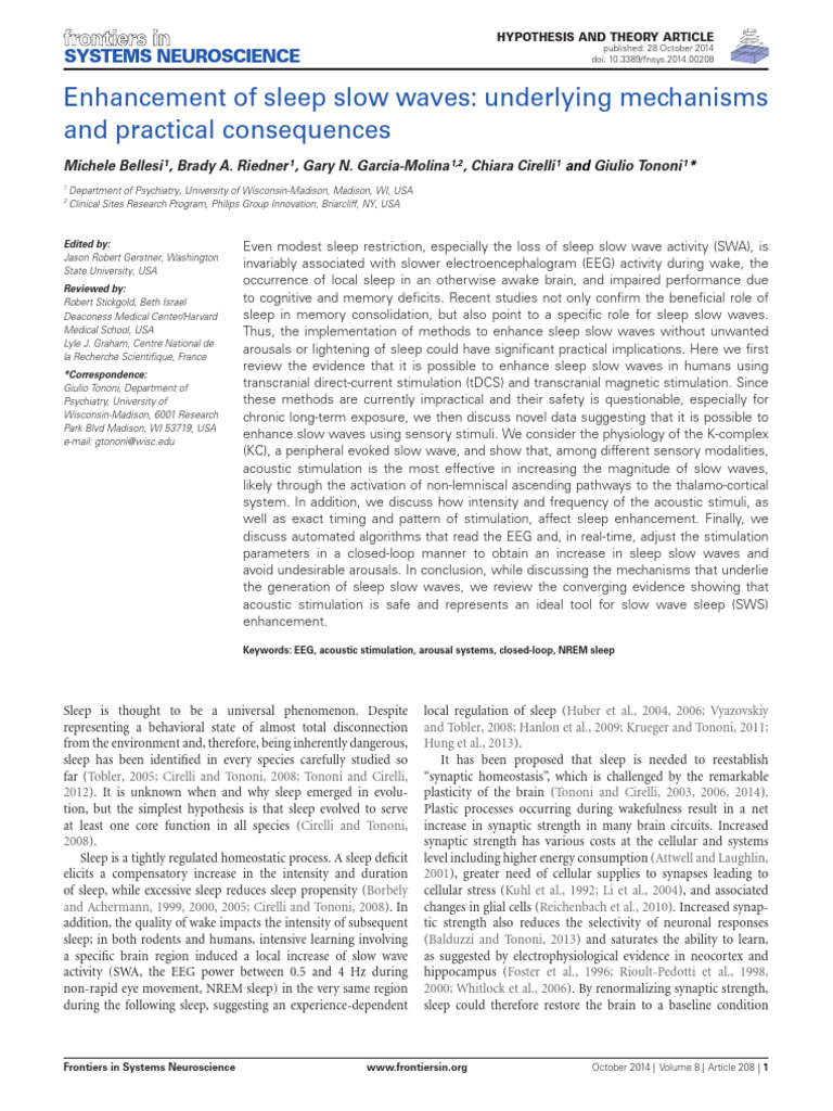 Enhancement of Sleep Slow Waves Underlying Mechanisms and Practical ...