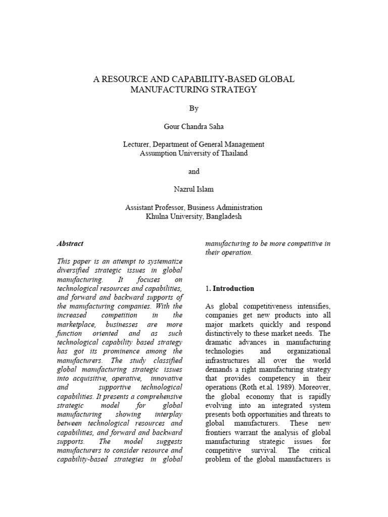 A Resource and Capability-Based Global Manufacturing Strategy | PDF ...