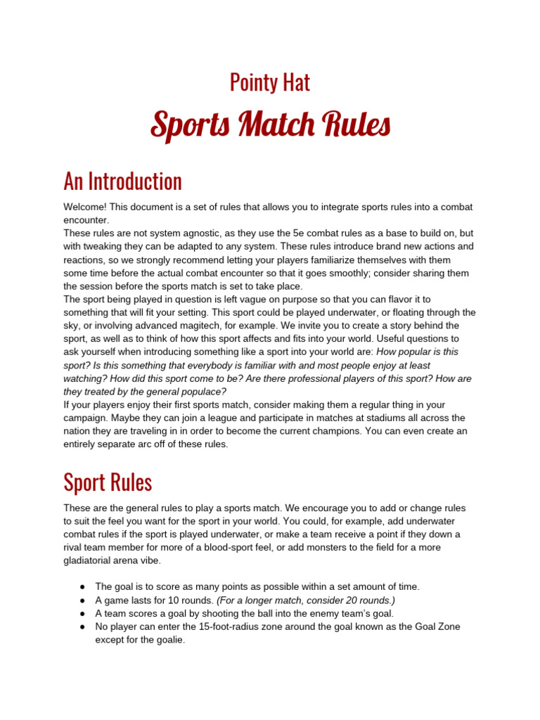 Sports Match Rules for 5e Combat | PDF | Sports