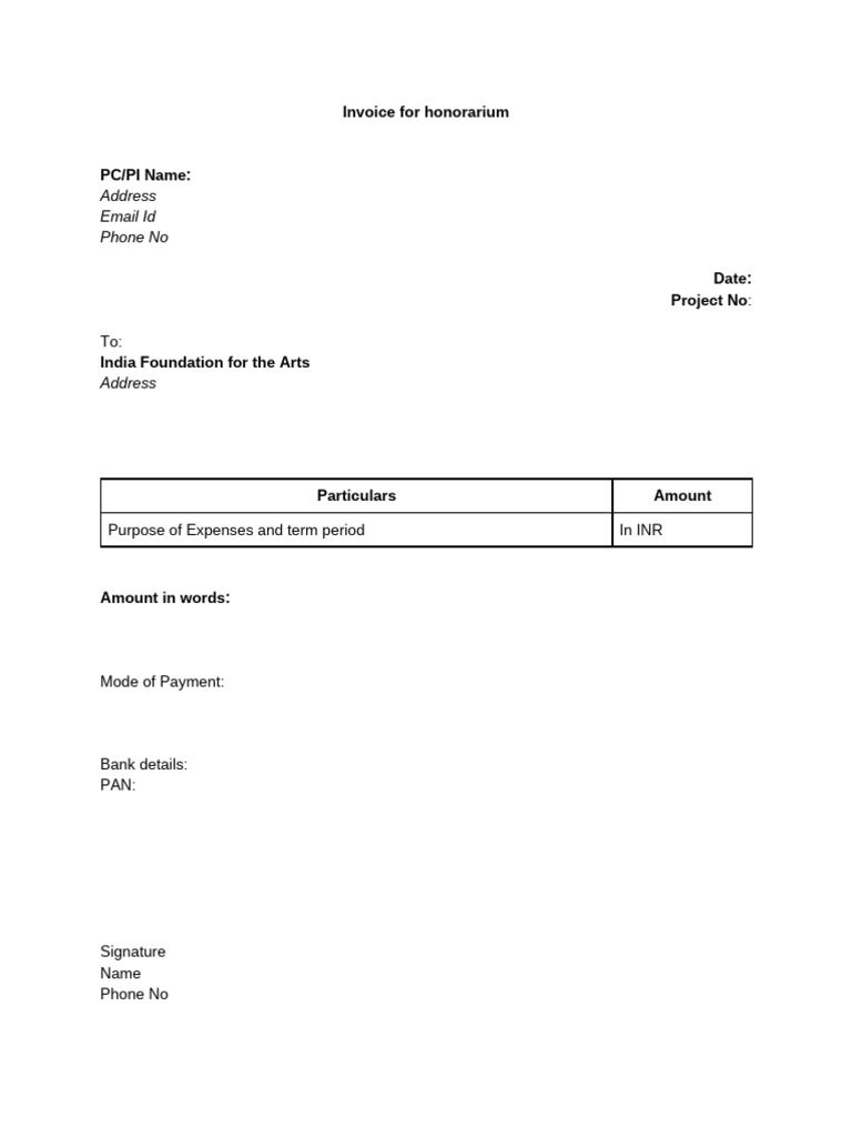 Invoice For Honorarium Sample | PDF