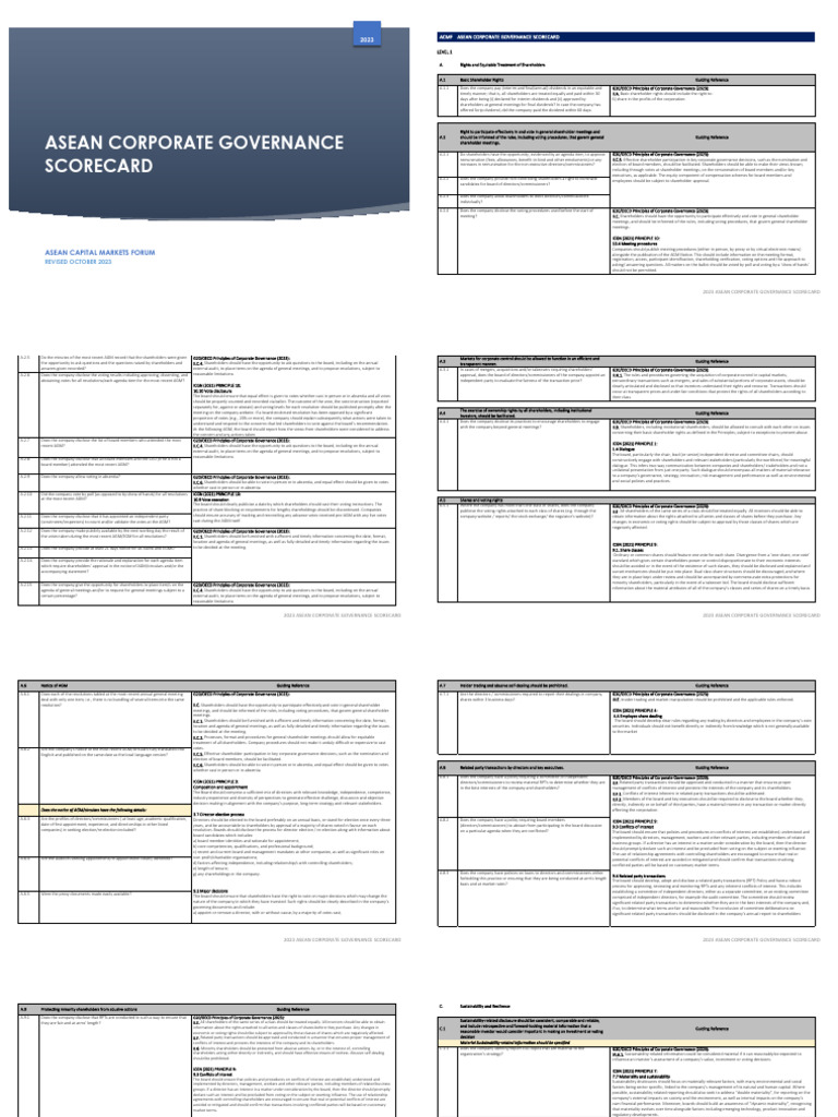ASEAN Corporate Governace Scorecard Revised 2023 (2) prinn | PDF ...