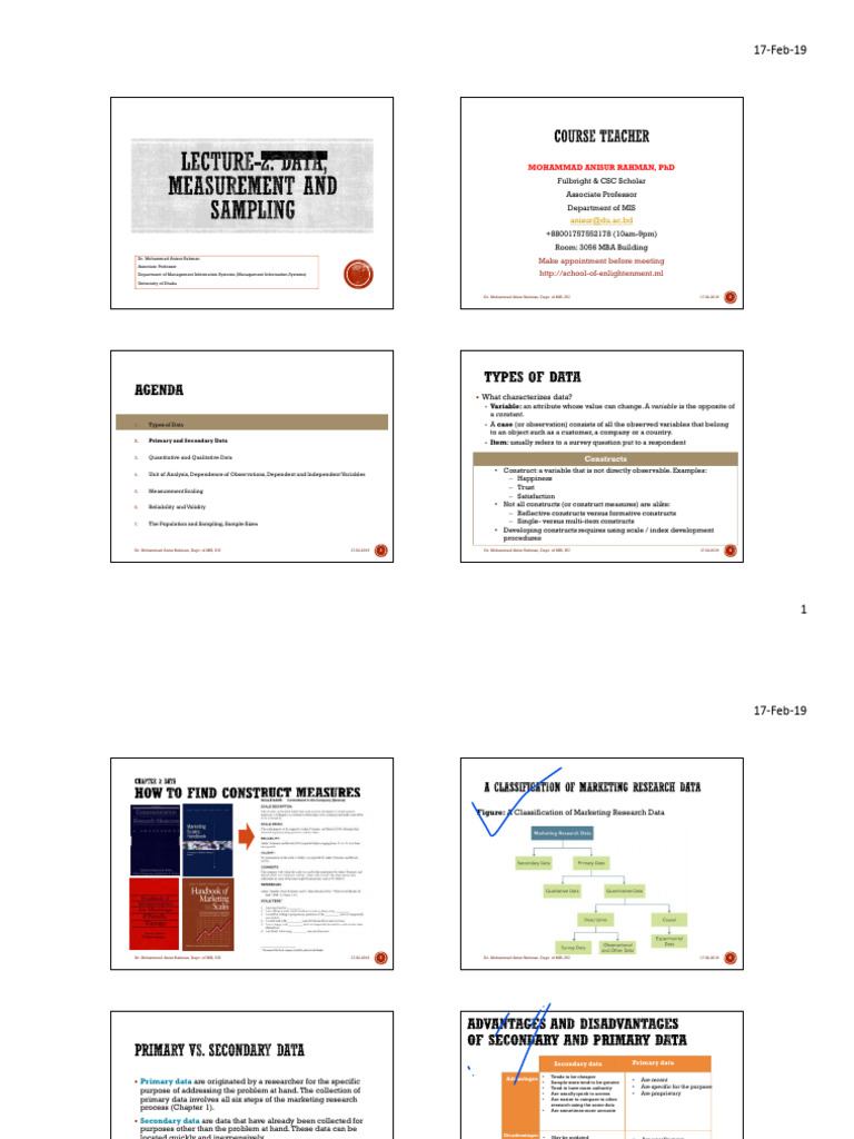 Lecture 2-Data Measurement Sampling | PDF | Level Of Measurement | Quantitative Research
