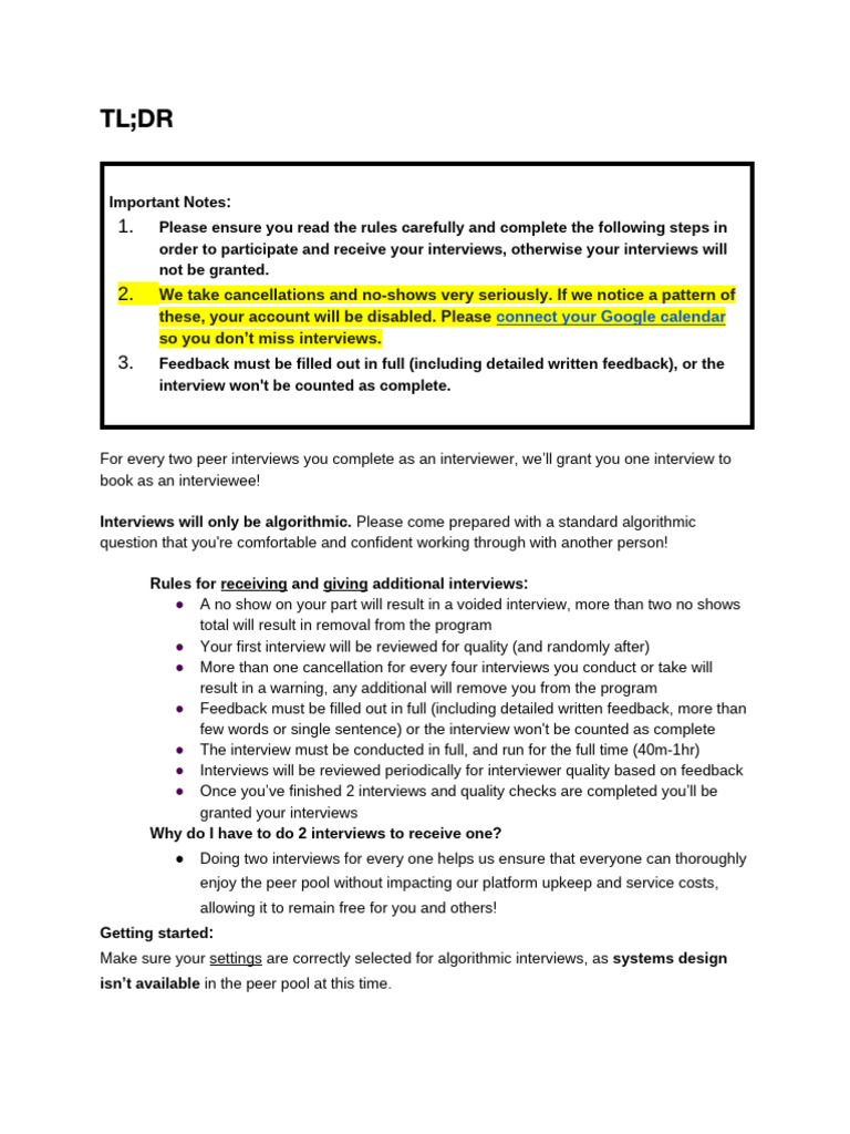 Peer Interviewing Rules & Setup Instructions | PDF