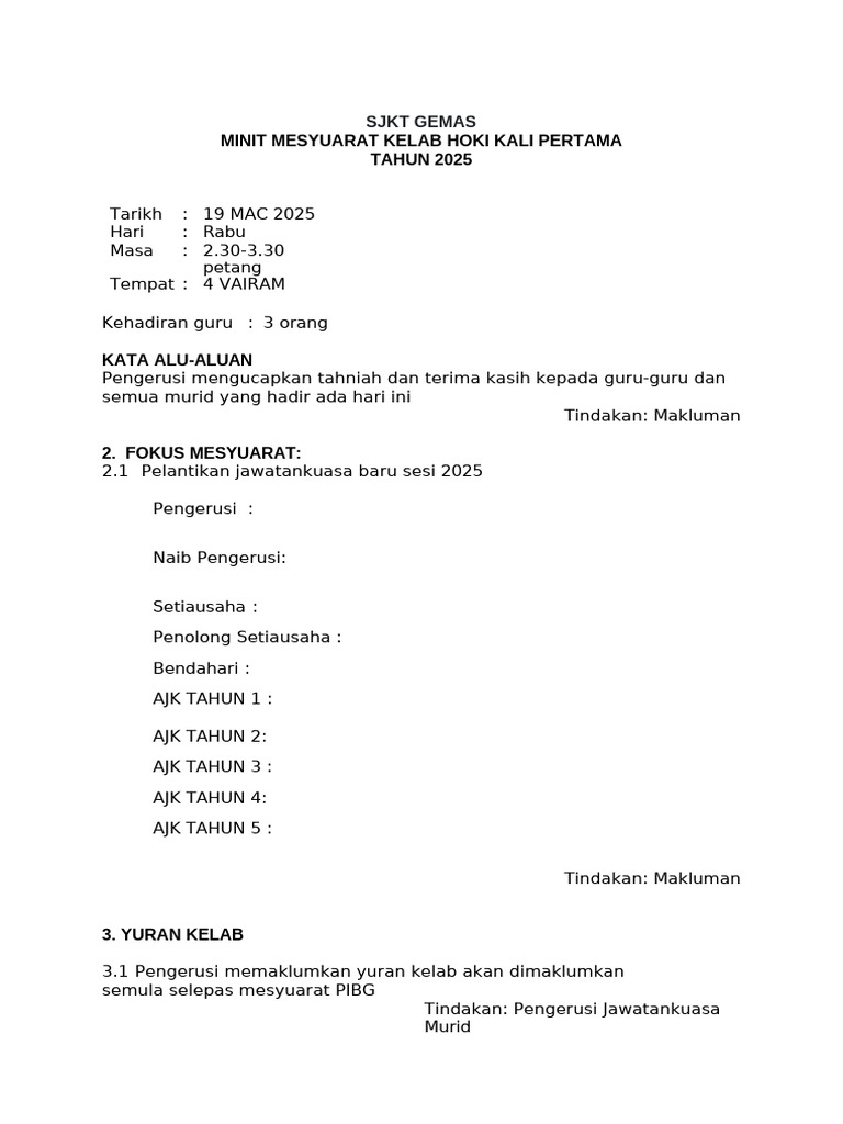 Minit meSYUARAT 1 HOKI | PDF