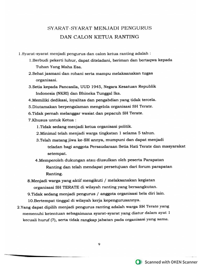 Syarat Pengurus Dan Ketua Ranting | PDF