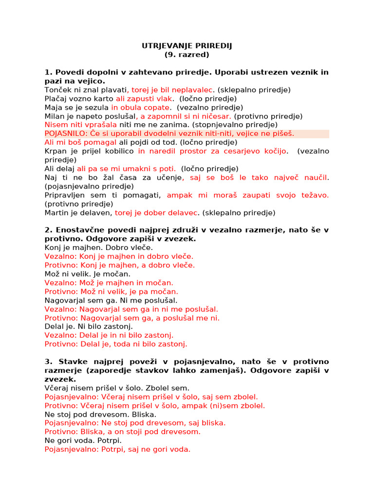 Rešitve Odvisniki Priredja | PDF