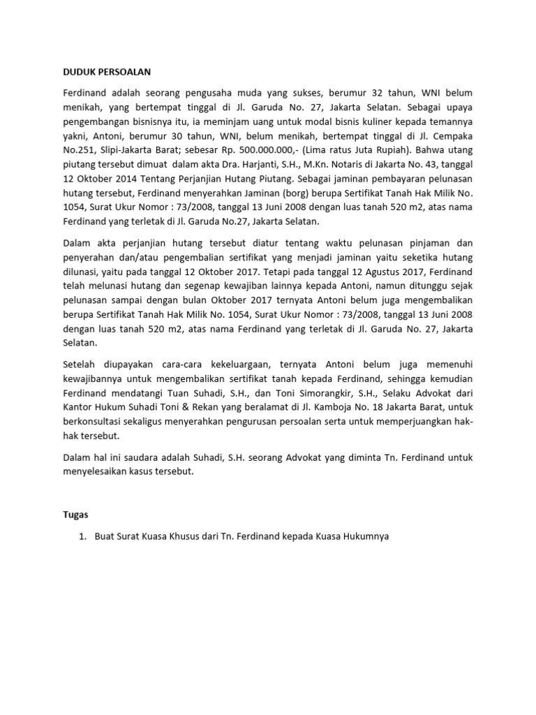 Contoh Kasus Perdata Tulis Tangan Kuasa Khusus | PDF