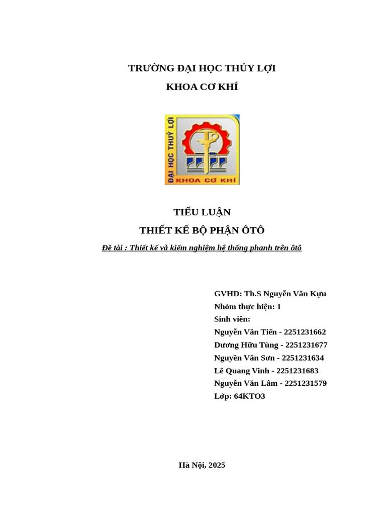 Thiết Kế Hệ Thống Phanh Trên Otooo | PDF