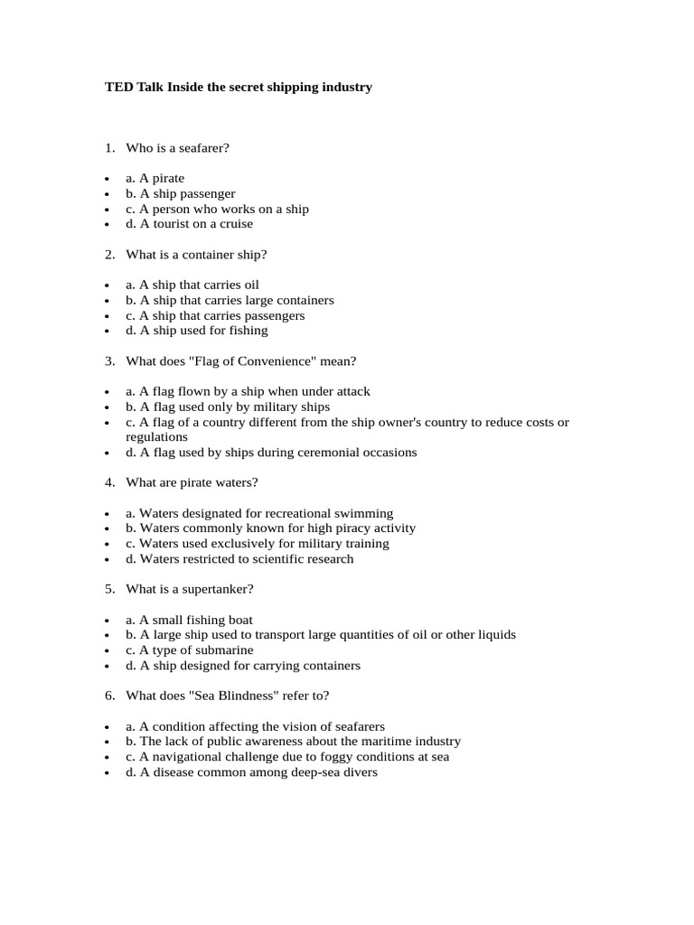 TED Talk Inside The Secret Shipping Industry | PDF | Ships | Piracy