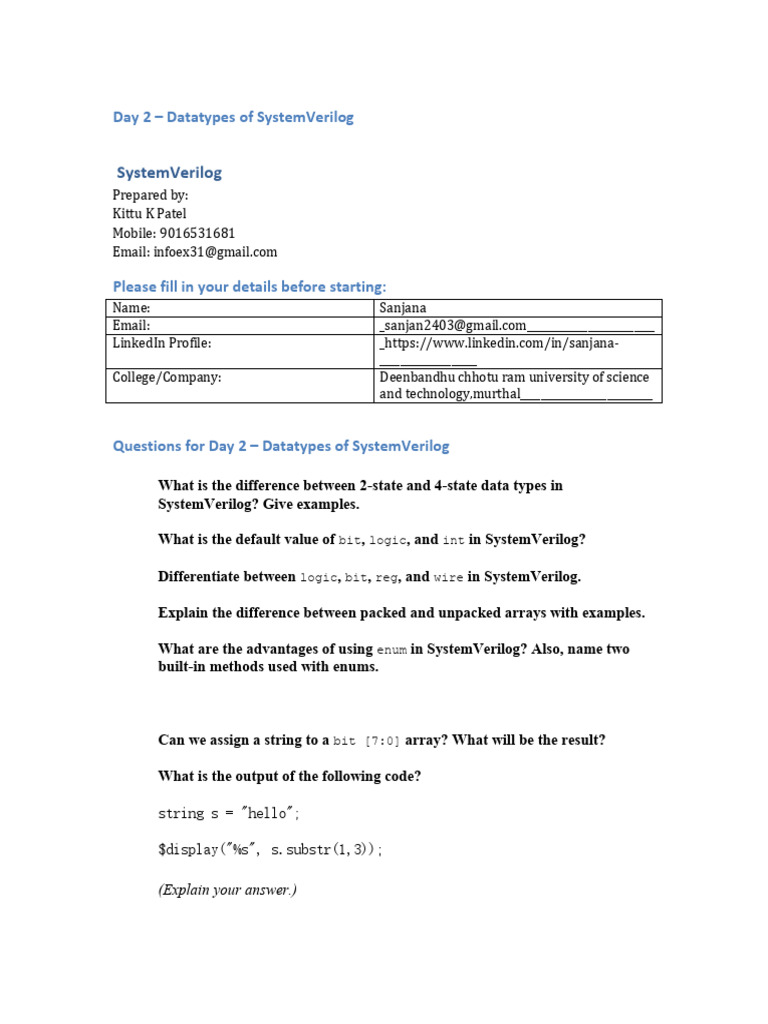 Day2 SystemVerilog | PDF