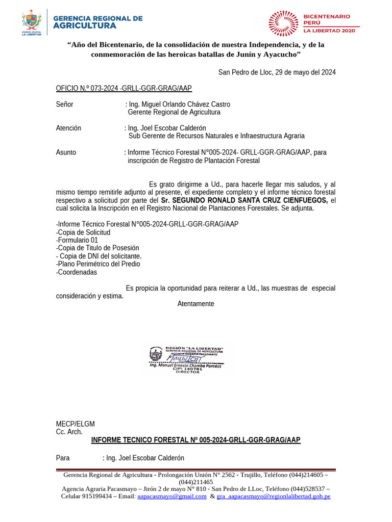 Informe Tecnico Forestal - N°005-2024 - Registro de Plantacion Tara ...