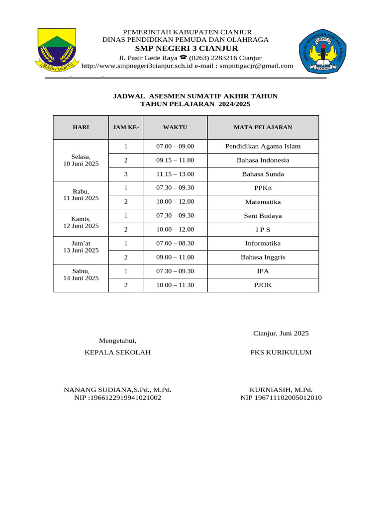 Jadwal ASAT 1 | PDF