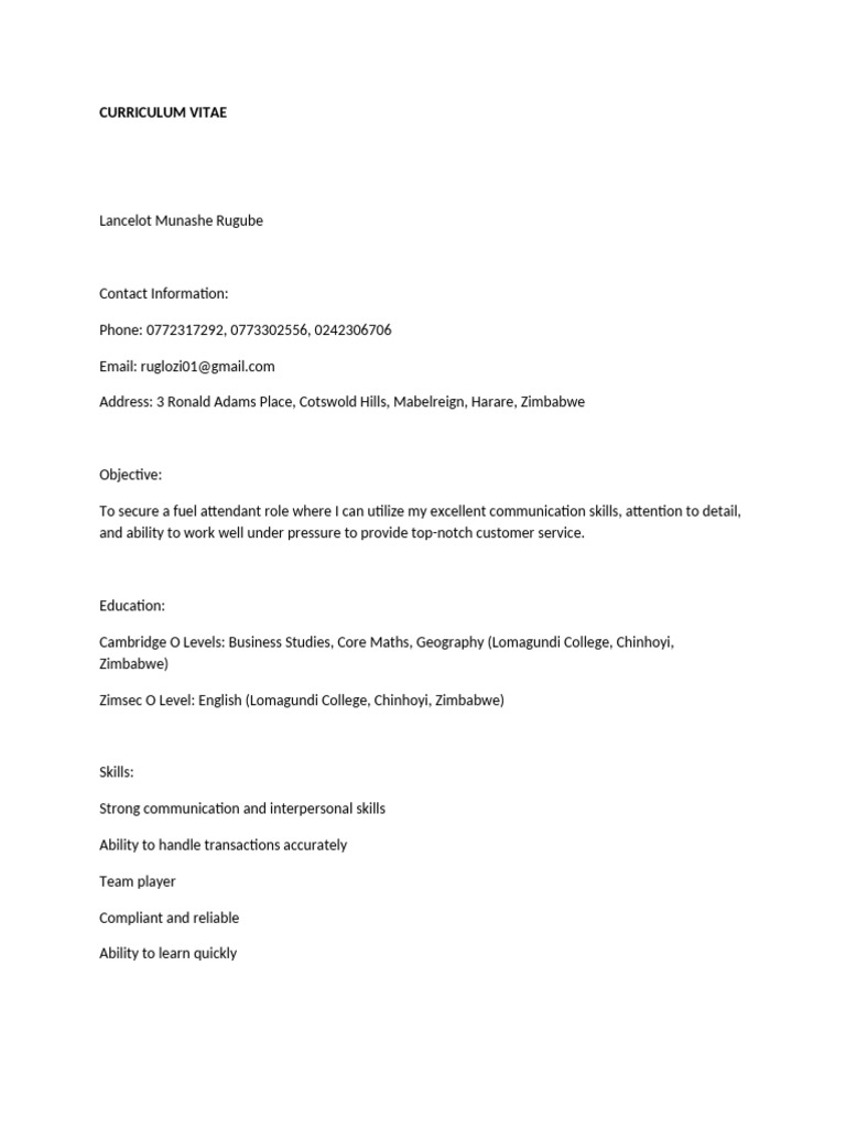 Lancelot Munashe Rugube - CV | PDF
