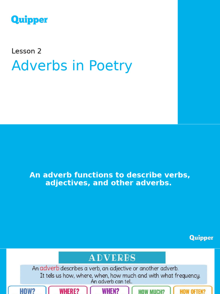English 9 - Unit 6 - Lesson 2 - Adverbs in Poetry | PDF | Adverb | Syntax