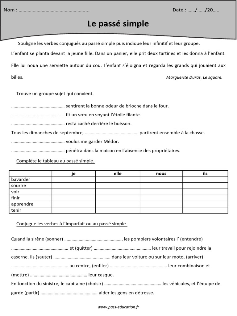 Exercice sur le passé simple en français | PDF
