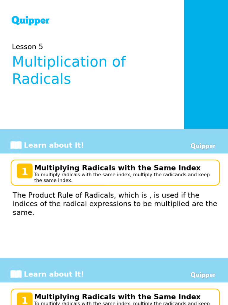 Unit 5 Lesson 5 Multiplication of Radicals | PDF | Multiplication ...