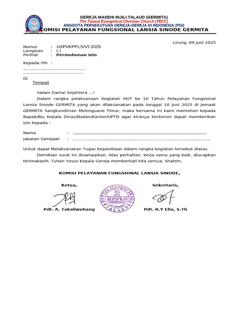 Permohonan Izin HUT Lansia GERMITA | PDF