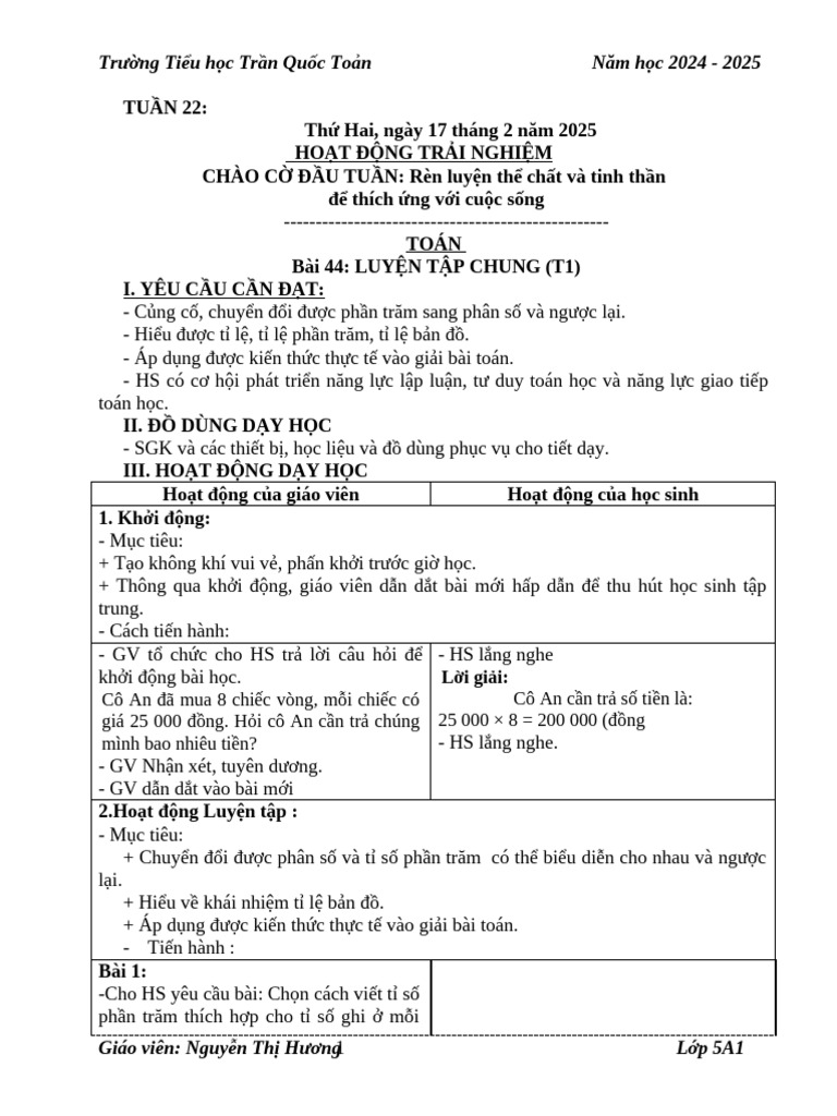 5A1 Tuan 22 Sáng | PDF