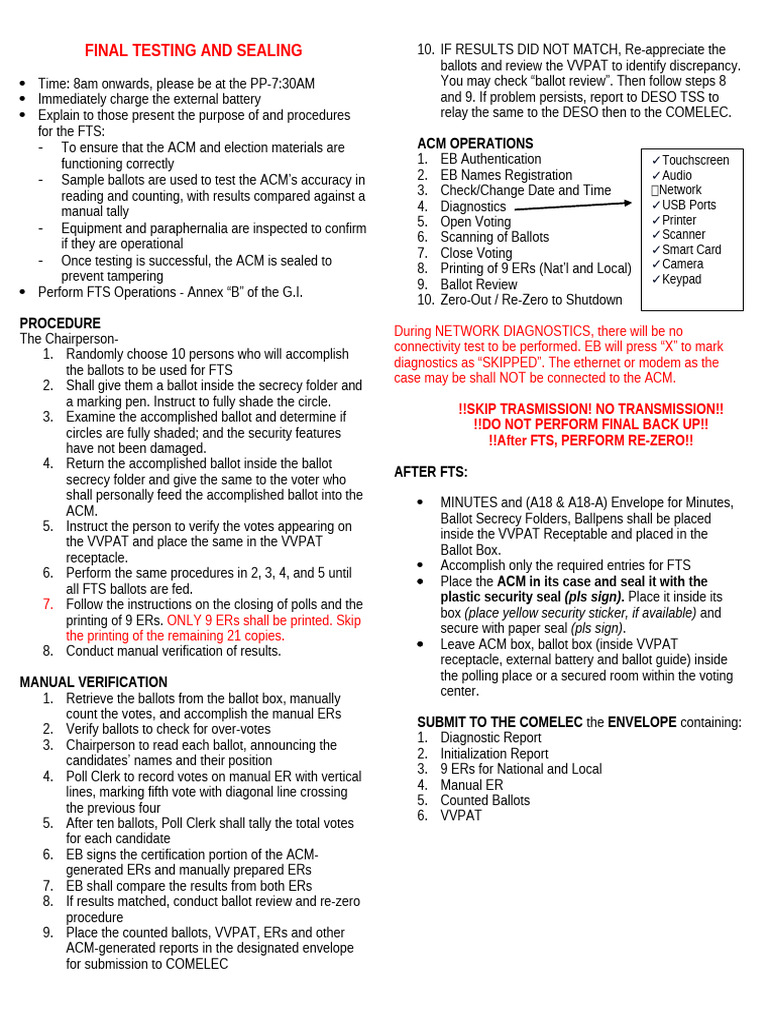 Final Testing and Sealing Handout | PDF | Ballot | Political Events