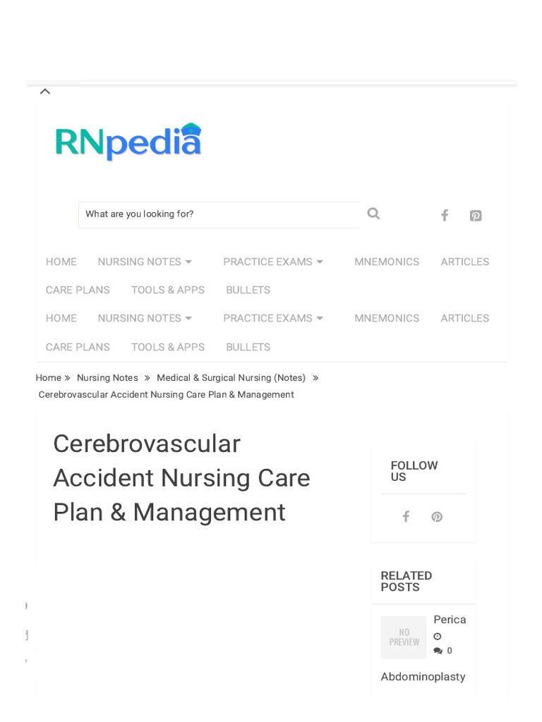 Cerebrovascular Accident Nursing Care Plan & Management | PDF | Stroke ...