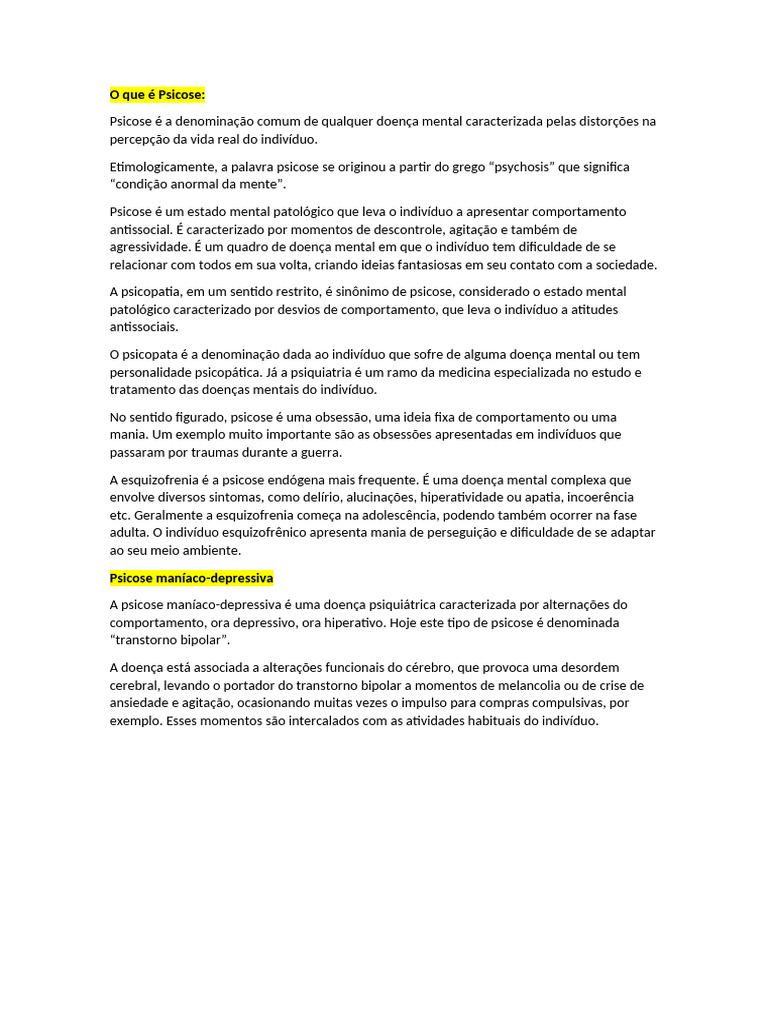 Entendendo a Psicose e Seus Tipos | PDF
