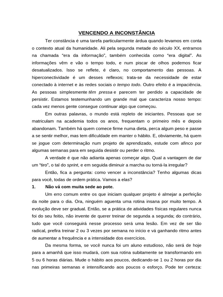 Dicas para Vencer a Inconstância | PDF | Tempo | Aprendizado
