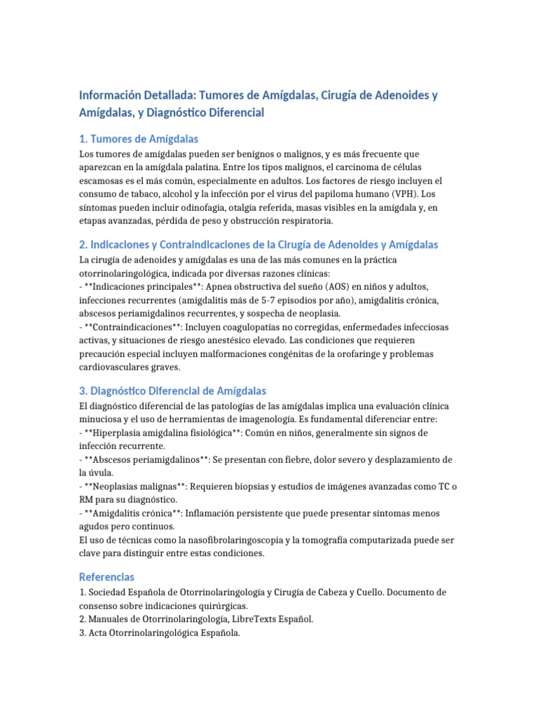 Resumen Detallado Amigdalas Cirugia Diagnostico | PDF