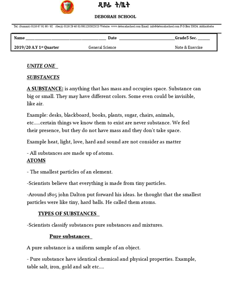 Grade 5 General Science: Substances | PDF