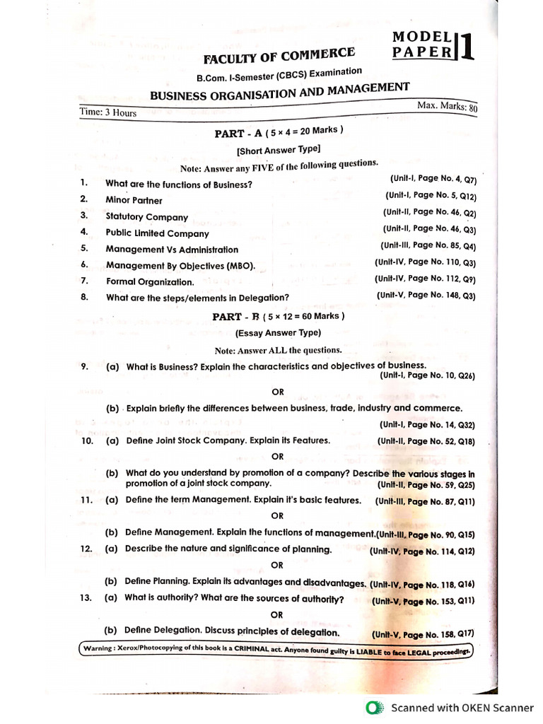 BOM Previous Year Question Papers | PDF