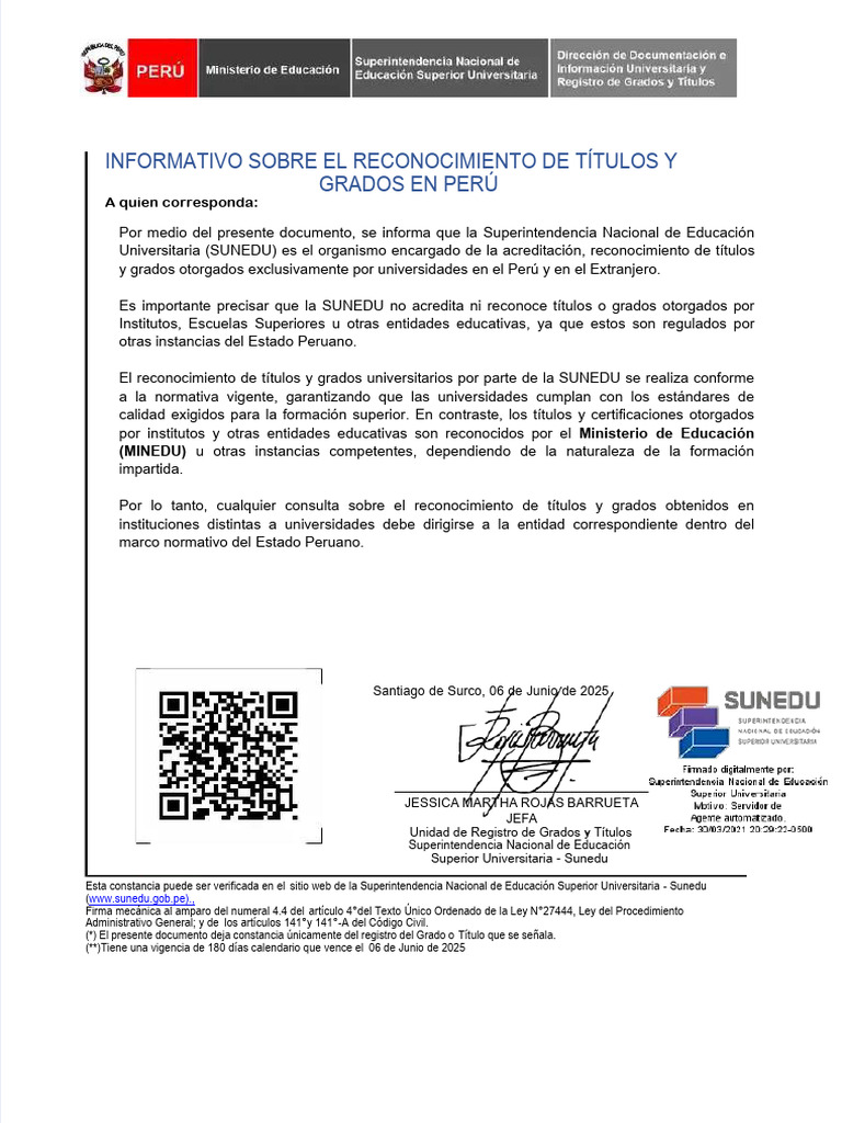 Informe SUNEDU sobre títulos 2025 | PDF | Perú