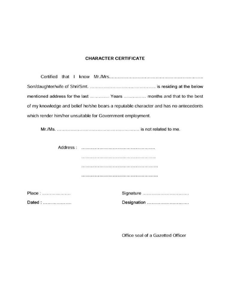 Character Certificate Format | PDF