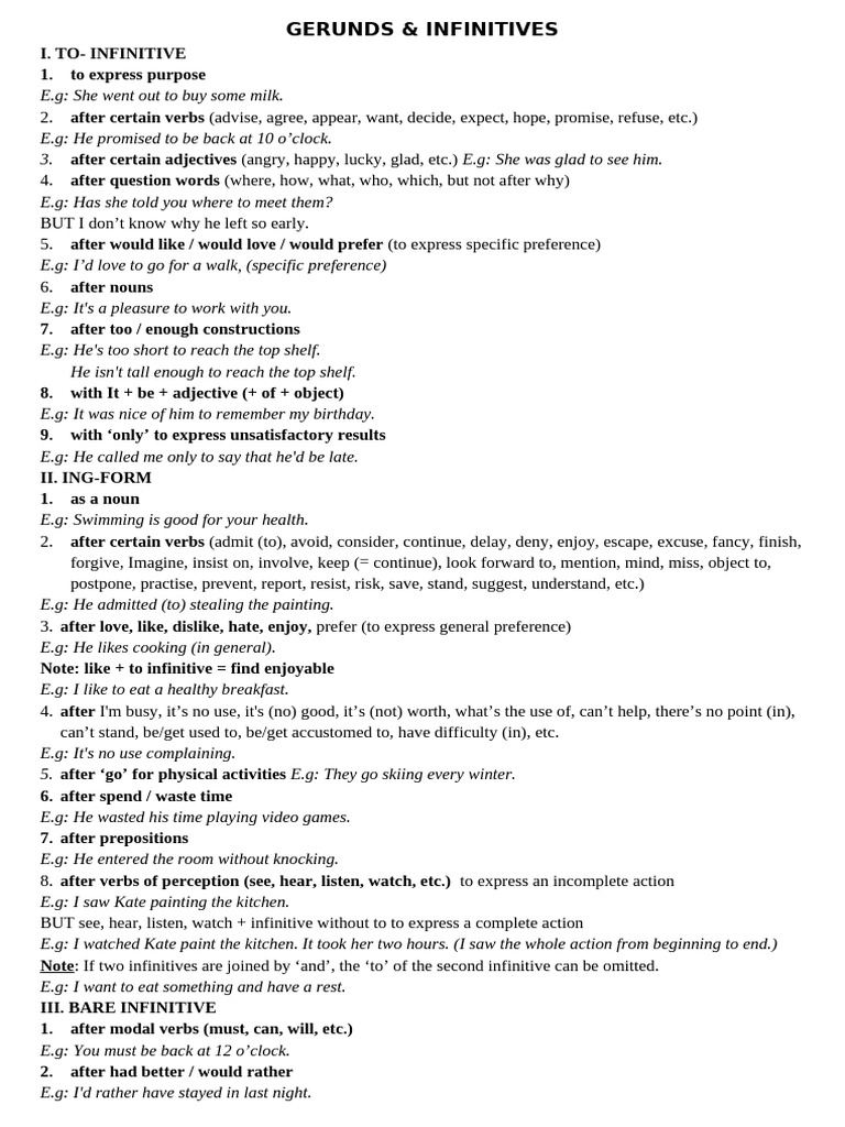 Gerunds & Infinitives Theory | PDF | Verb | Adjective