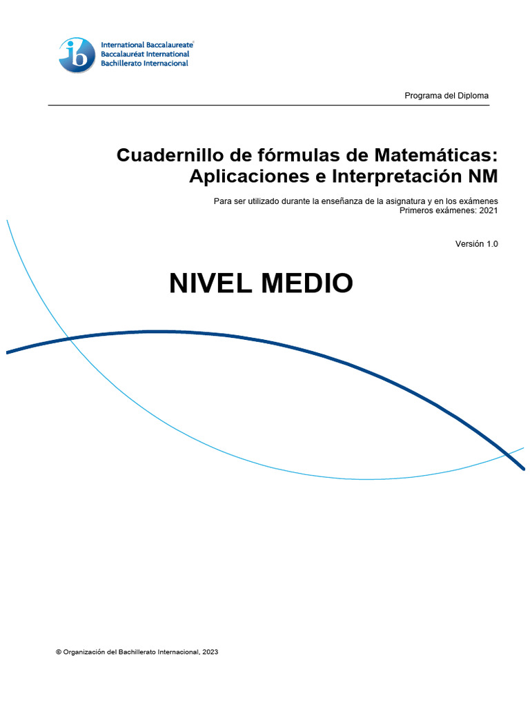 Cuadernillo de Fórmulas de Matemáticas - Aplicaciones e Interpretación NM | PDF | Zona ...