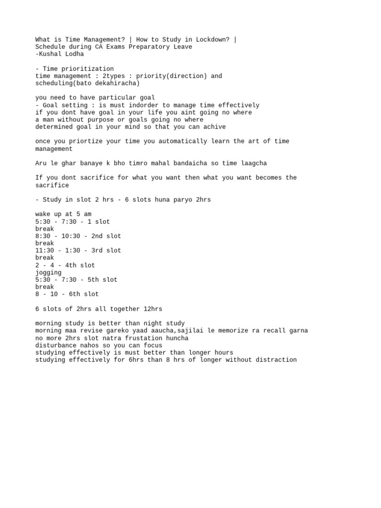 What Is Time Management How To Study in Lockdown | PDF