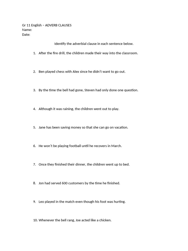 Adverb Clauses - GR 11 English | PDF