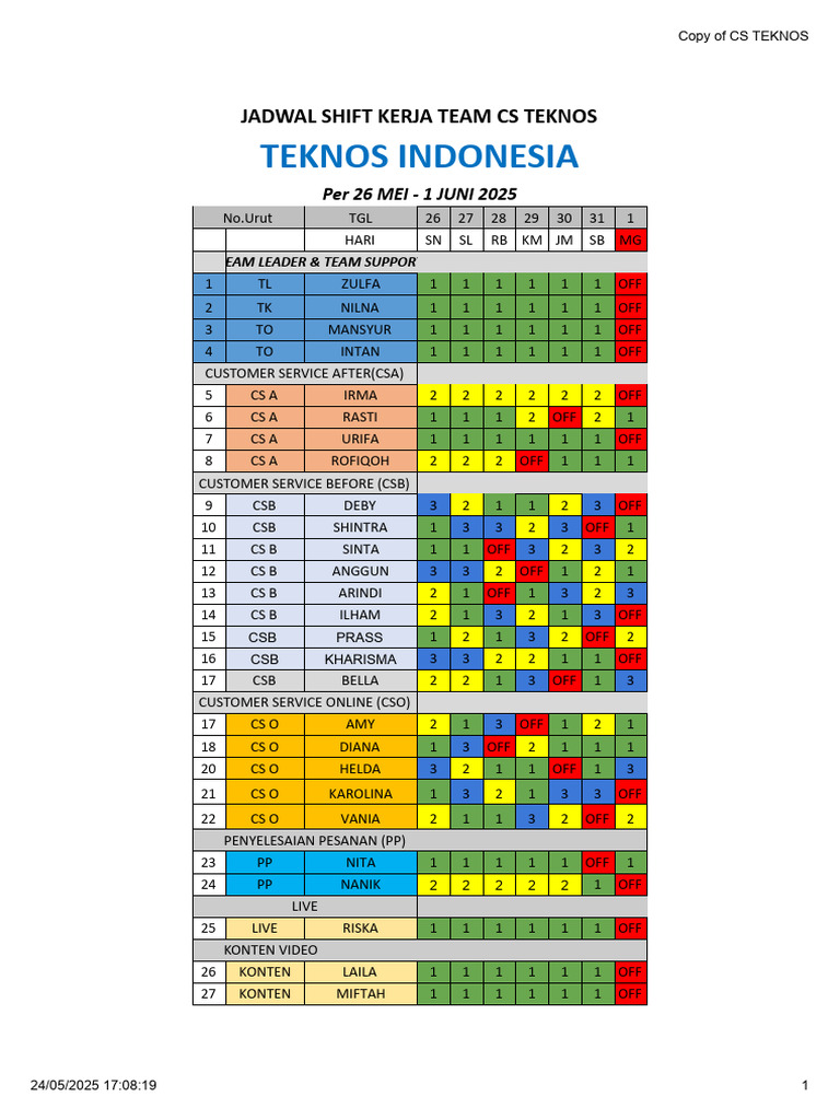 Jadwal 26 Mei - 1 Juni 2025 - Copy of Cs Teknos (3) | PDF