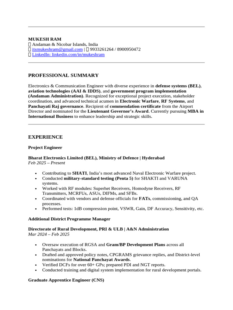 Mukesh Ram: Electronics Engineer Profile | PDF | Electronics | Computing
