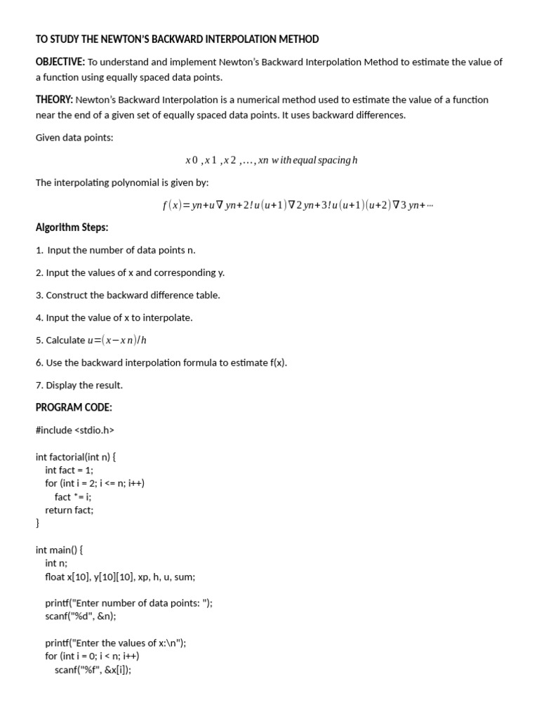 To Study The Newton Backward | PDF