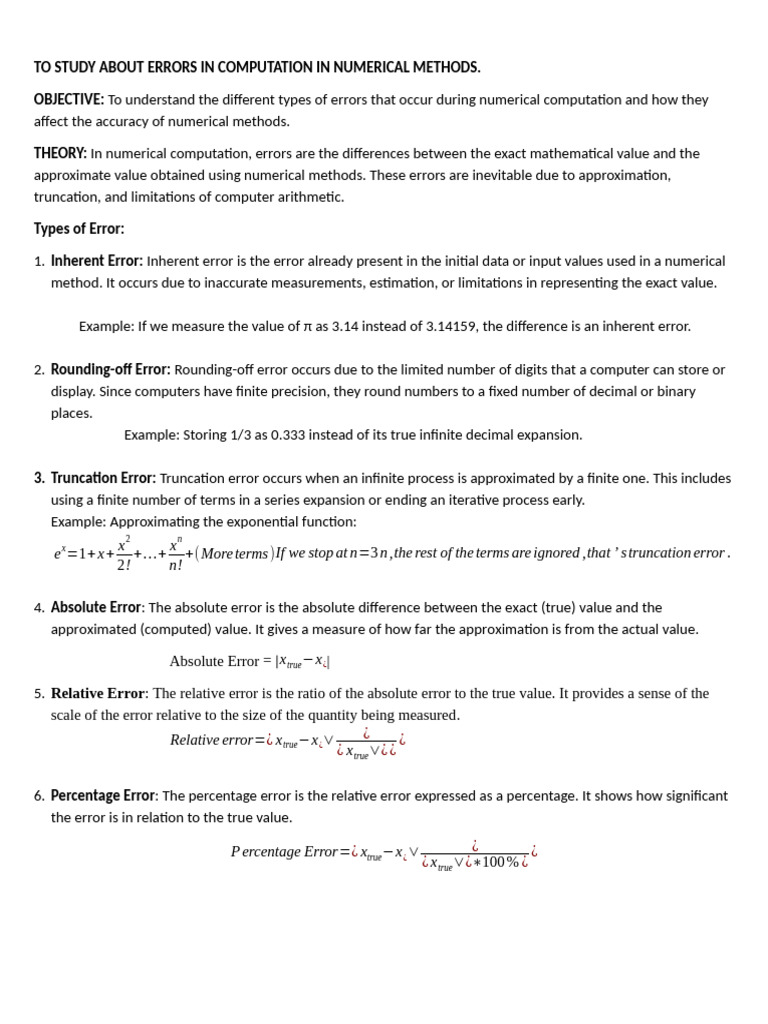 To Study About Errors in Computation in Numerical Methods | PDF | Numerical Analysis | Numbers