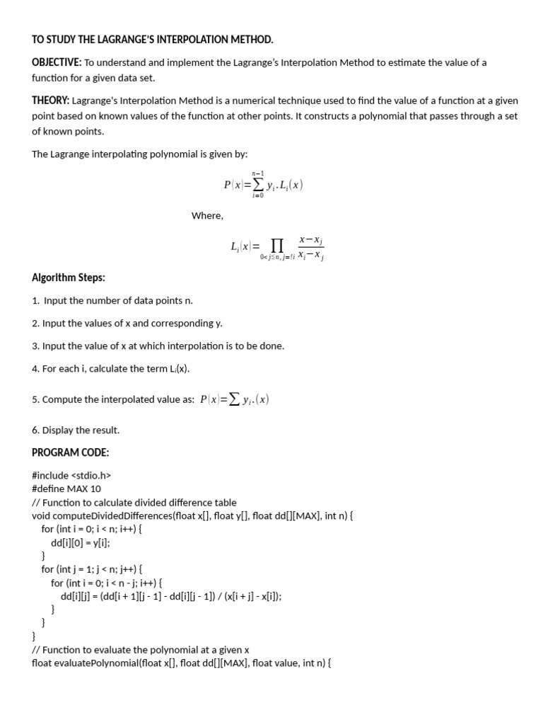 Lagrange Interpolation Method Guide | PDF | Interpolation | Abstract ...