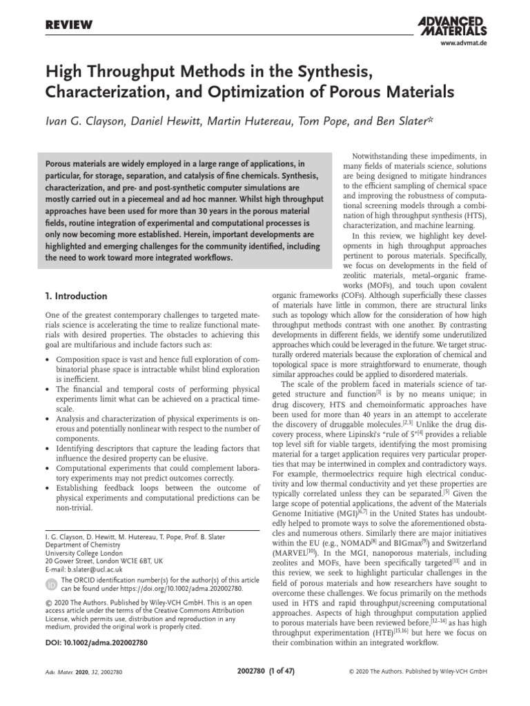 High Throughput Methods in the Synthesis, Characterization, And ...