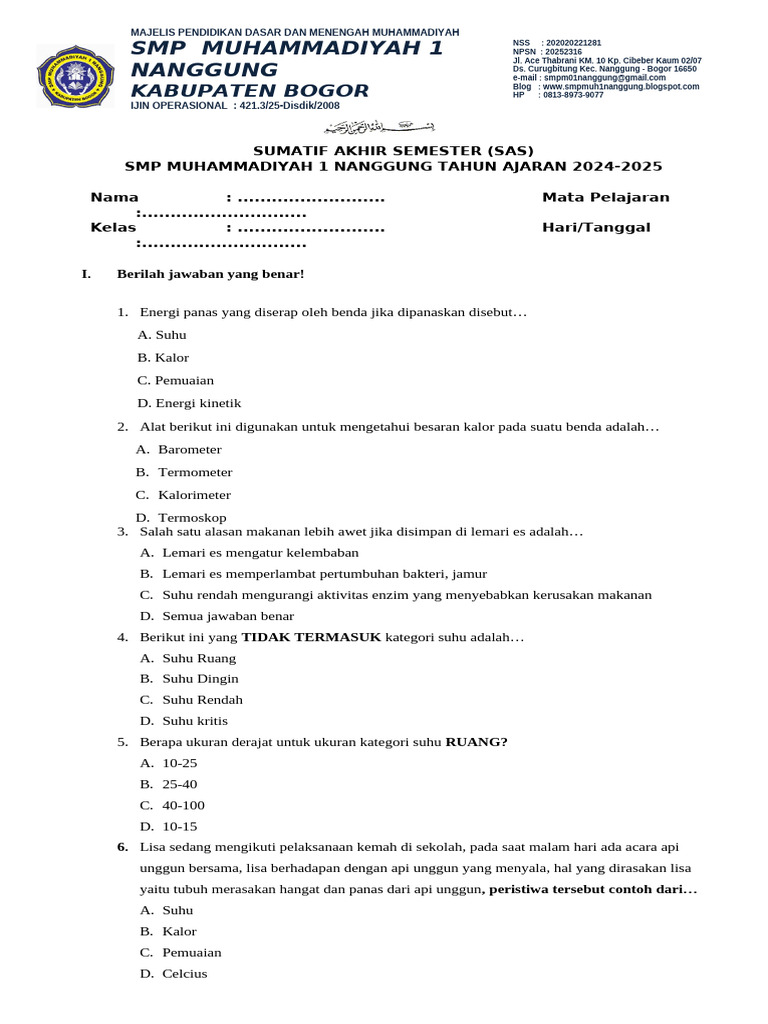 Soal Sas - Ipa Kelas 7 | PDF