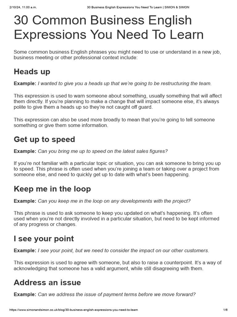 30 Business English Expressions You Need To Learn | PDF | Social Psychology
