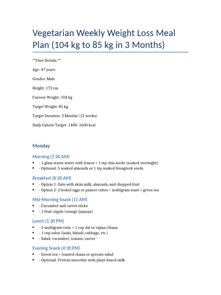 Vegetarian Weekly Weight Loss Plan | PDF | Tofu | Chickpea