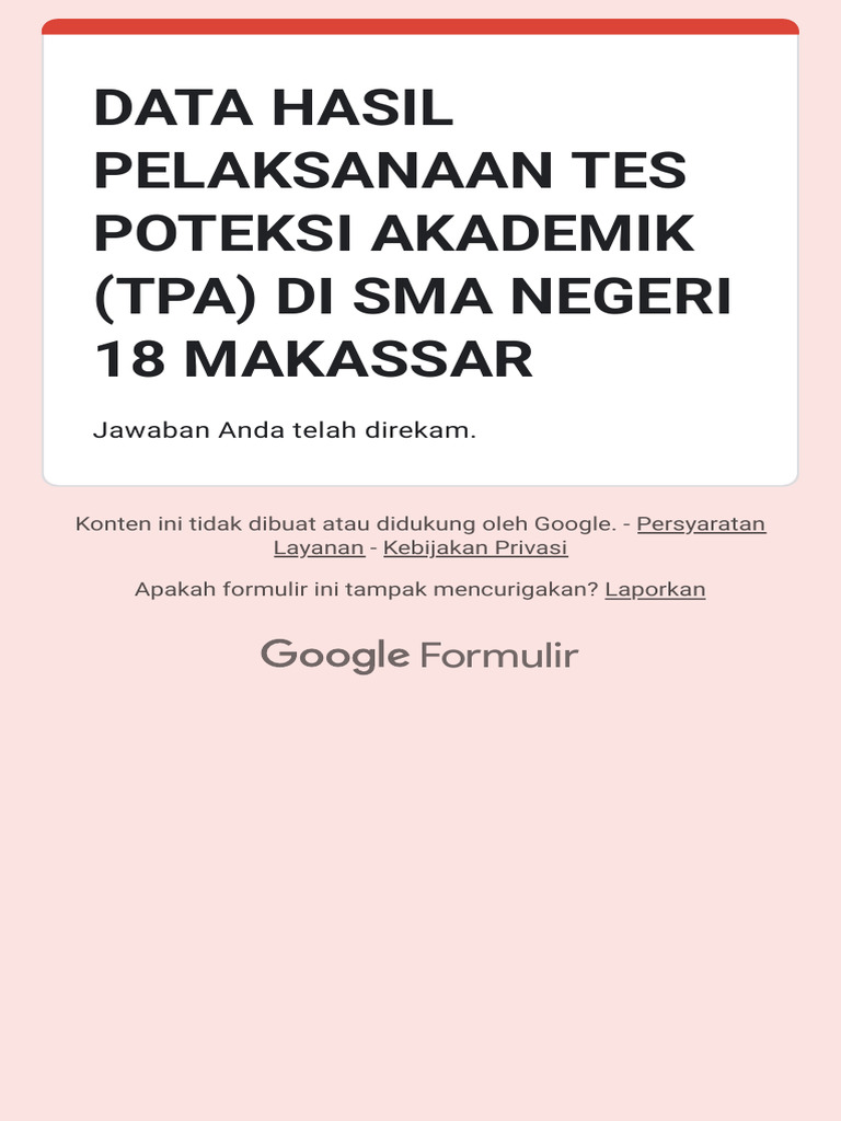 Data Hasil Pelaksanaan Tes Poteksi Akademik (Tpa) Di Sma Negeri 18 ...