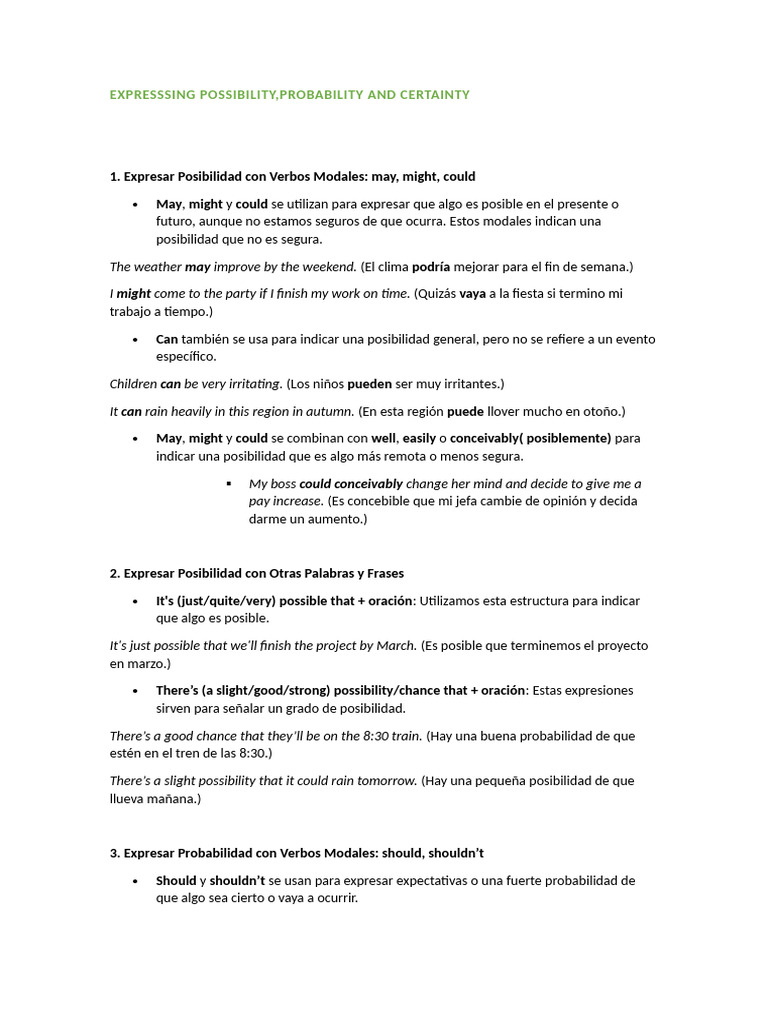 Expressing Possibility, Probability and Certainty | PDF