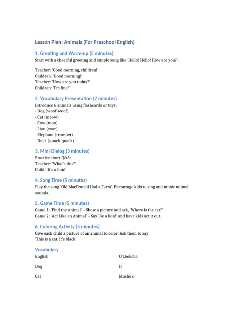 Animals Lesson Plan | PDF
