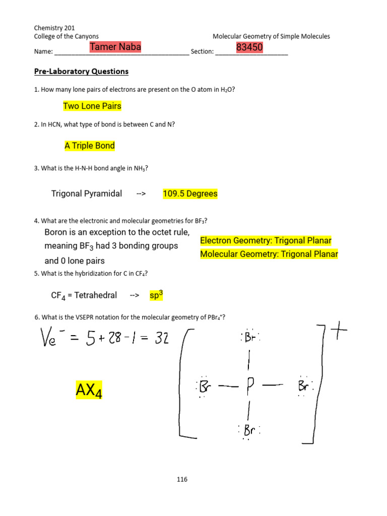Kami Export - Lab 12-Molecular Geometry of Simple Molecules | PDF