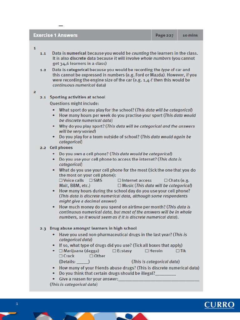 Answers - Data Handling - GR 10 | PDF