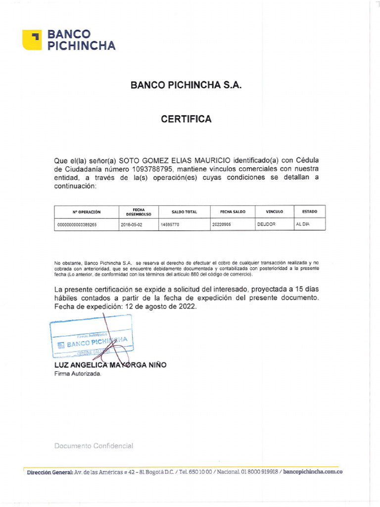 Certificacion Pichincha | PDF